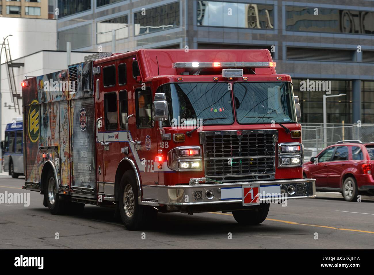 A fire truck seen in Edmonton's downtown. On Wednesday, 11 August 2021 ...