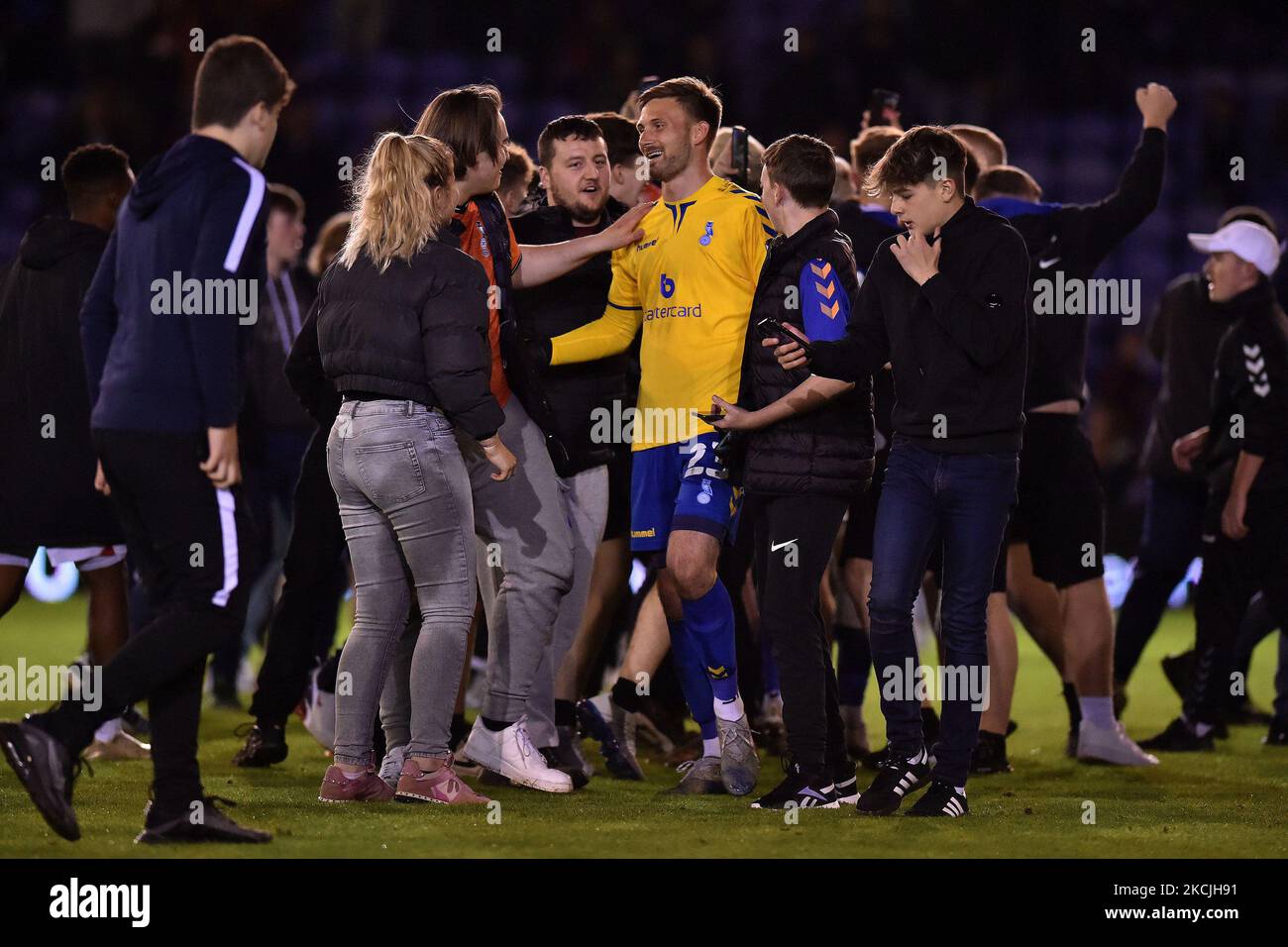 Oldham Athletic's Danny Rogers (Goalkeeper) is mobbed after the Carabao ...