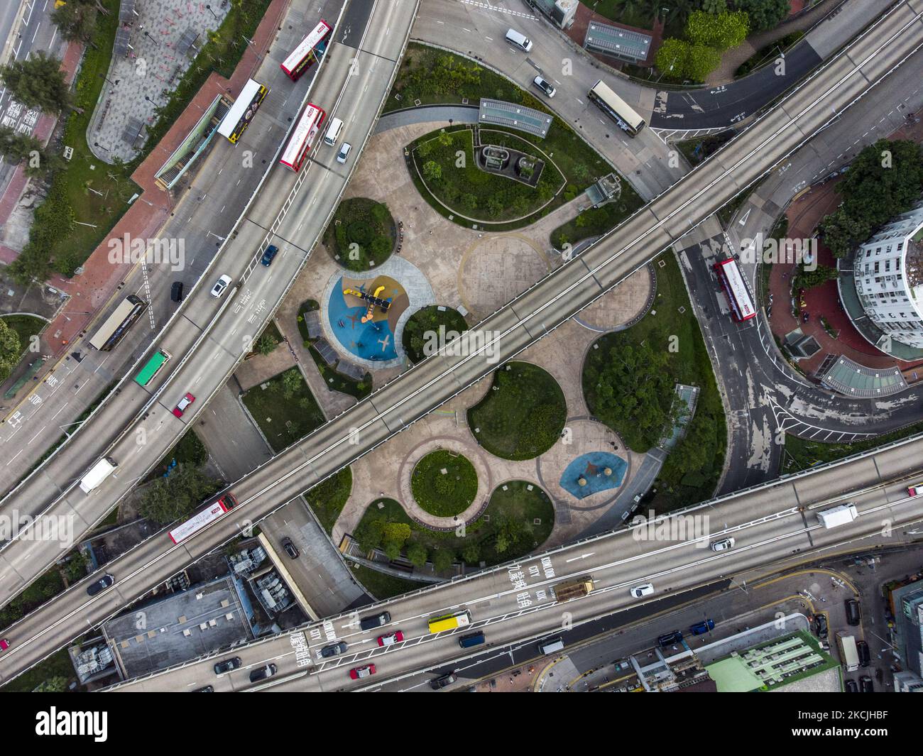 An Aerial Photograph showing A park in the middle of a Busy ...