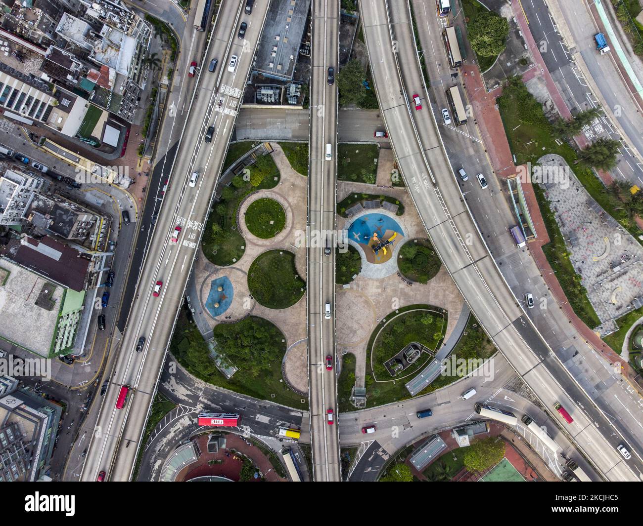 An Aerial Photograph showing A park in the middle of a Busy ...