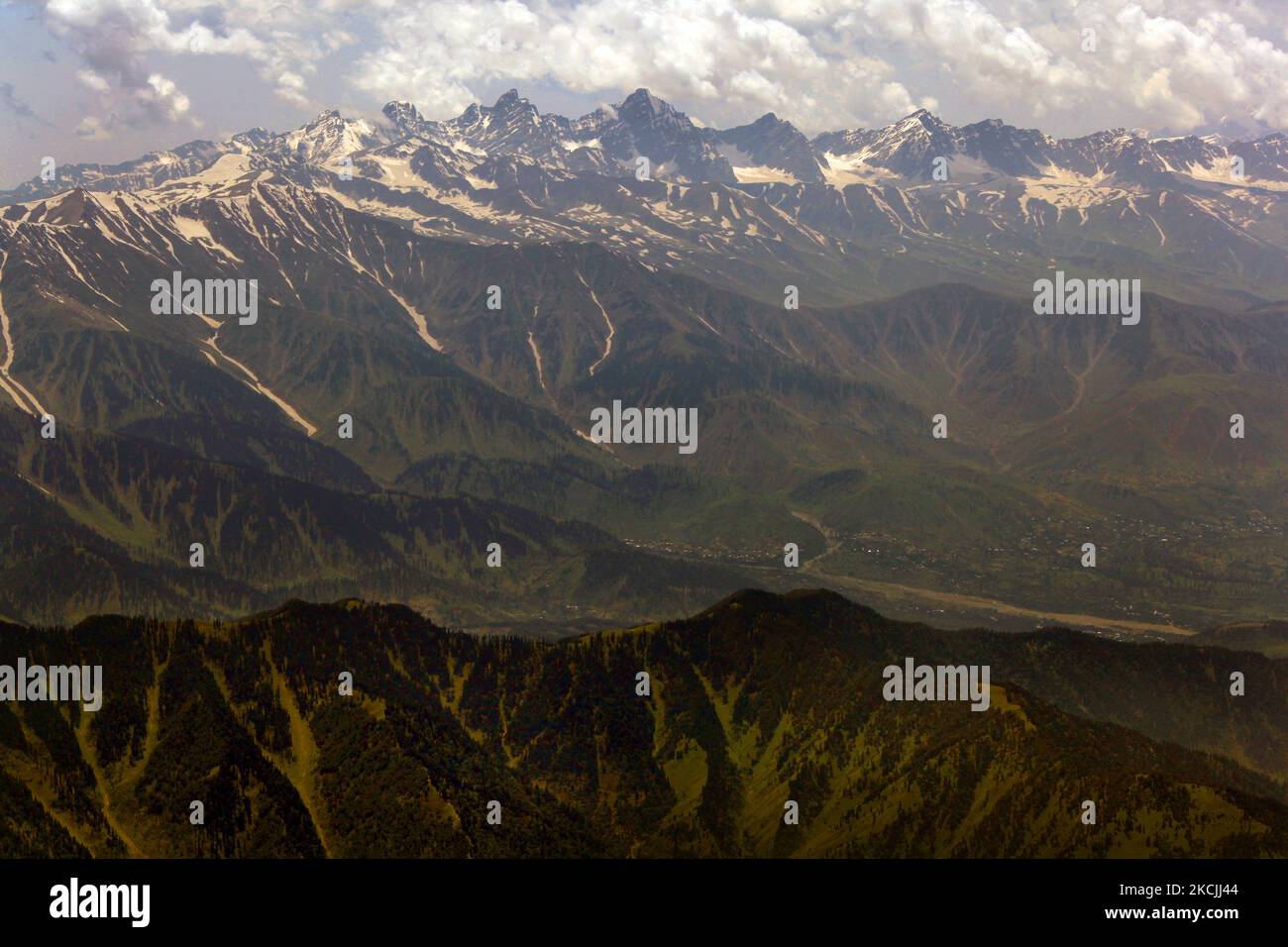 Aerial view of the Himalayan Mountains above Kashmir, India, on June 21 ...