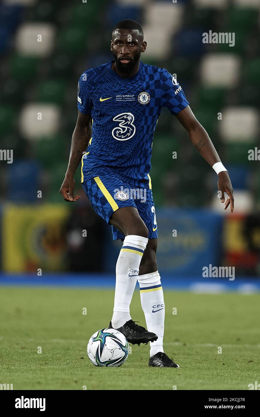Antonio Rudiger of Chelsea controls the ball during the UEFA Super Cup ...