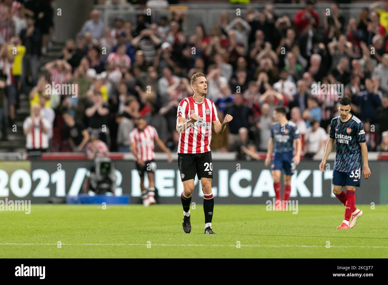 Kristoffer Ajer of Brentford gestures during the Premier League match ...