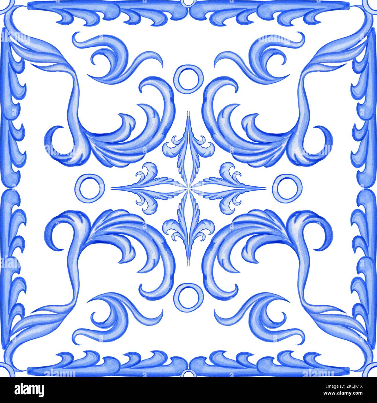 Majolica seamless pattern. Sicilian hand drawn blue ornament ...