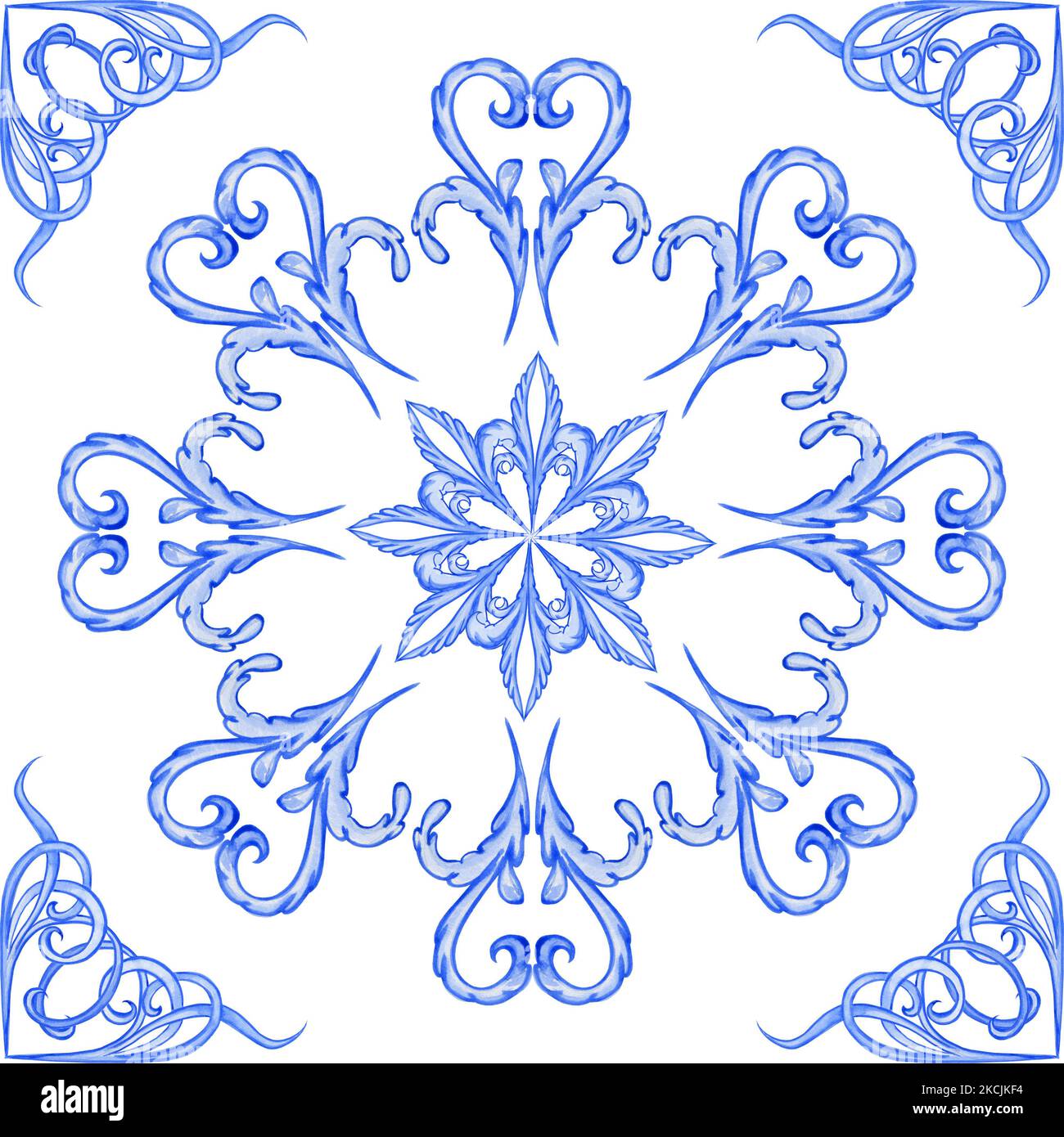 Majolica seamless pattern. Sicilian hand drawn blue ornament ...