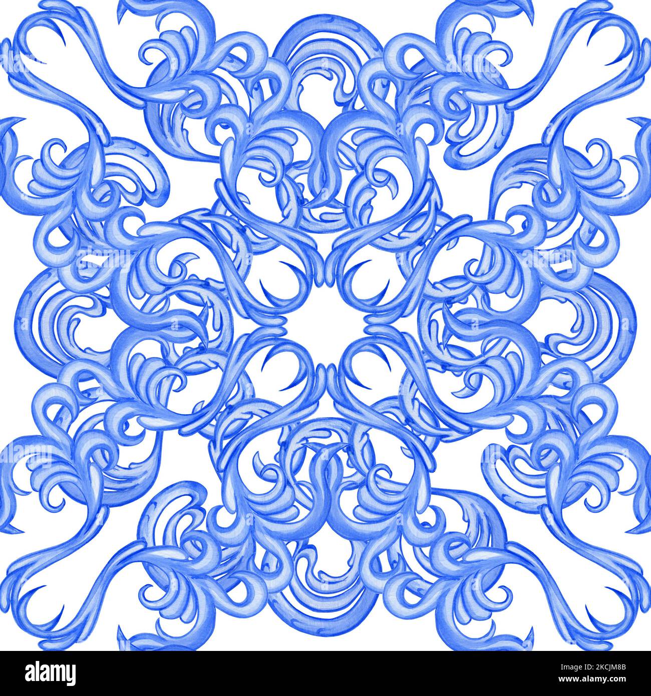 Majolica seamless pattern. Sicilian hand drawn blue ornament ...