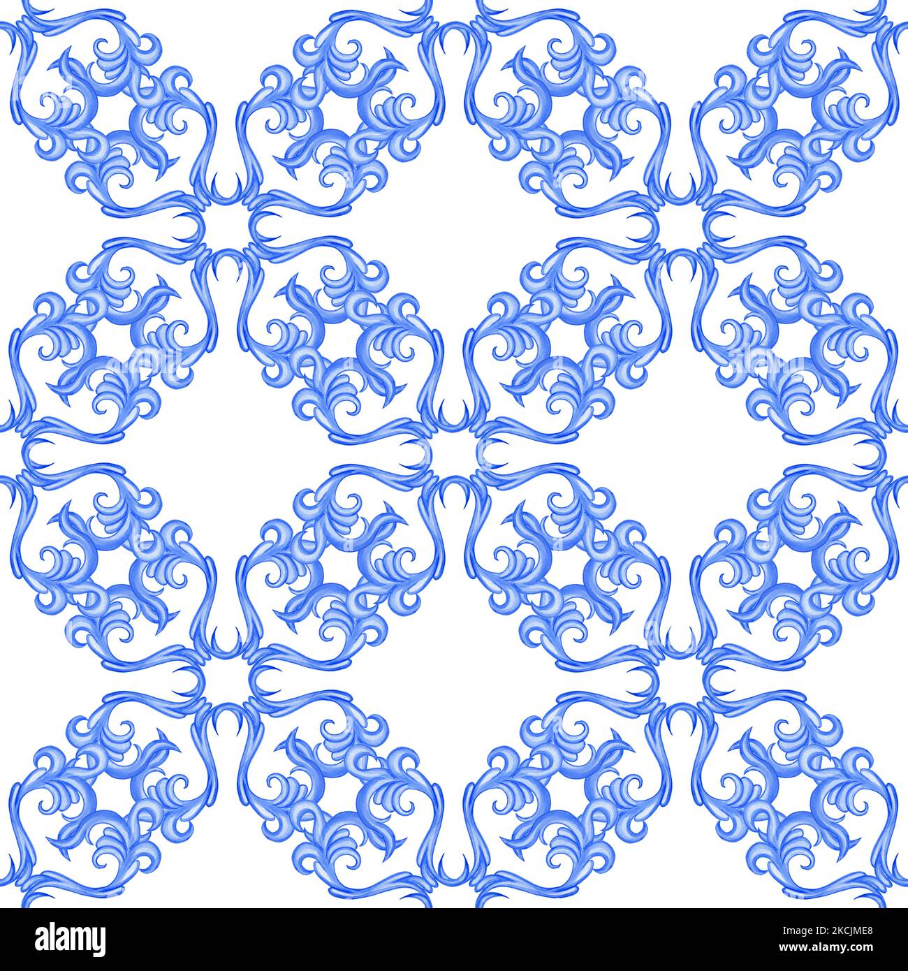 Majolica seamless pattern. Sicilian hand drawn blue ornament ...