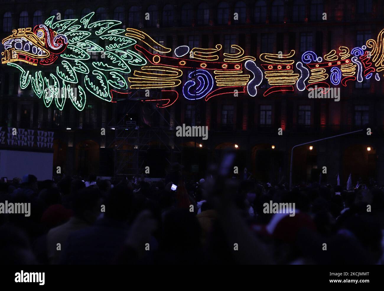 Illumination of a figure of nodes and LEDs representing Quetzalcoatl ...