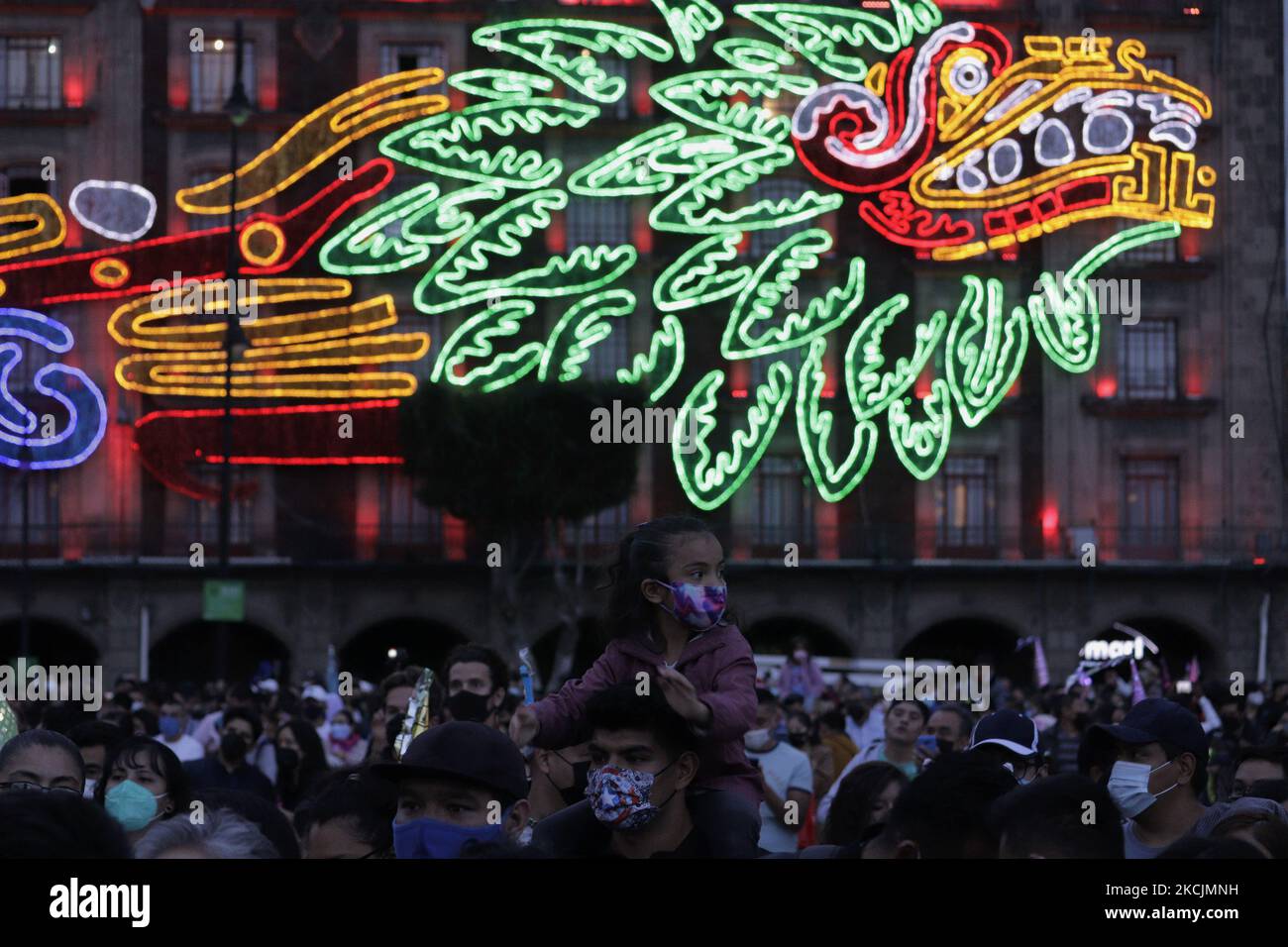 Illumination of a figure of nodes and LEDs representing Quetzalcoatl ...
