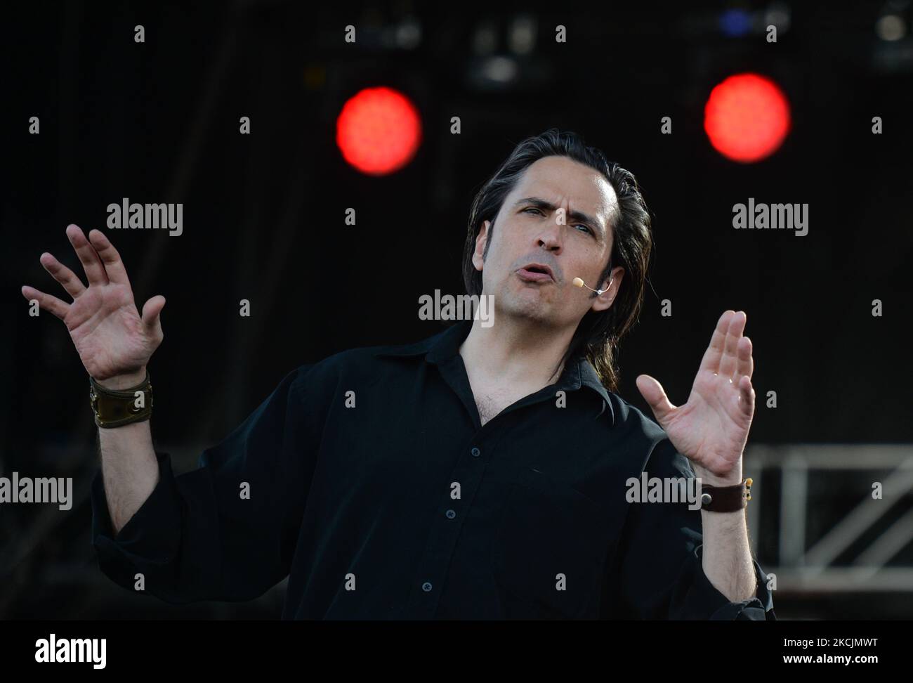 Mark Meer, a Canadian actor, writer and improvisor, performs on stage ...