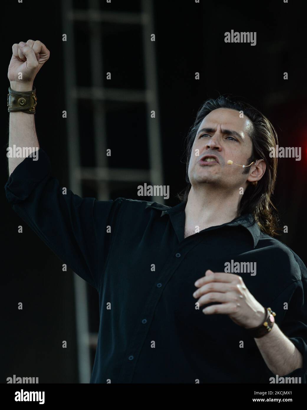 Mark Meer, a Canadian actor, writer and improvisor, performs on stage ...