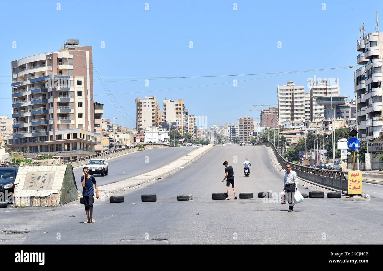 Road blocked in Beirut due to lifting of fuel subsidies in Beirut ...