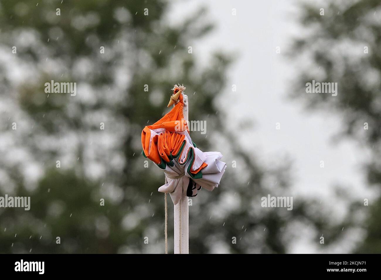 Indian National Flag (Tri-Color) is seen folded before the India's ...