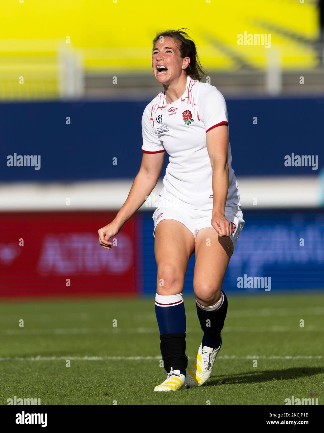 England's Emily Scarratt reacts after converting a penalty kick during ...
