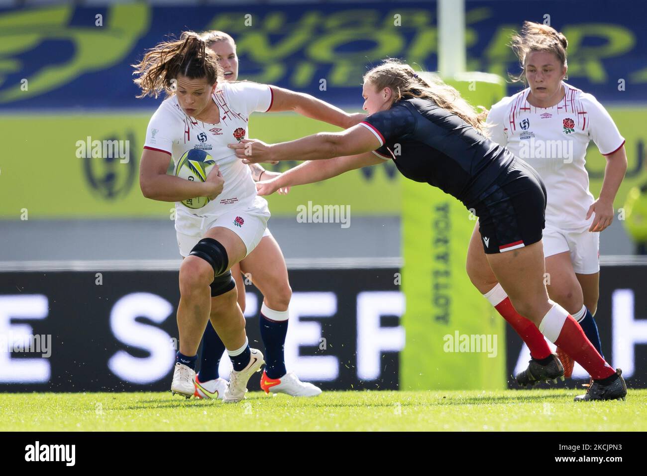 England's Abbie Ward (left) during the Women's Rugby World Cup semi ...