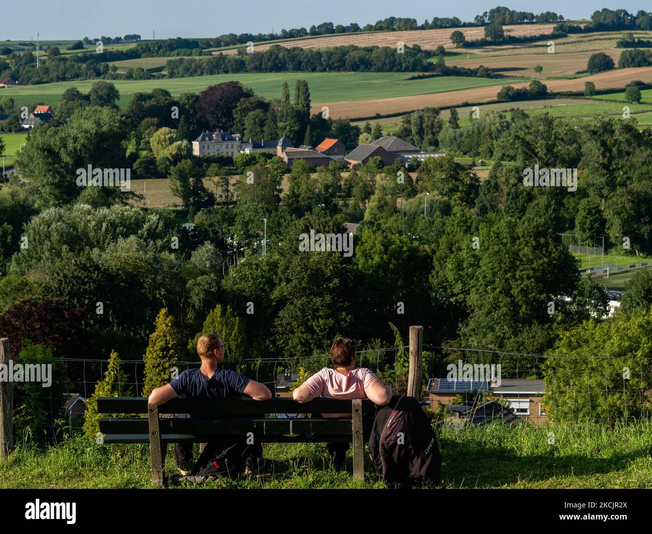 A couple is enjoying the views from the top of the Gulperberg mountain ...
