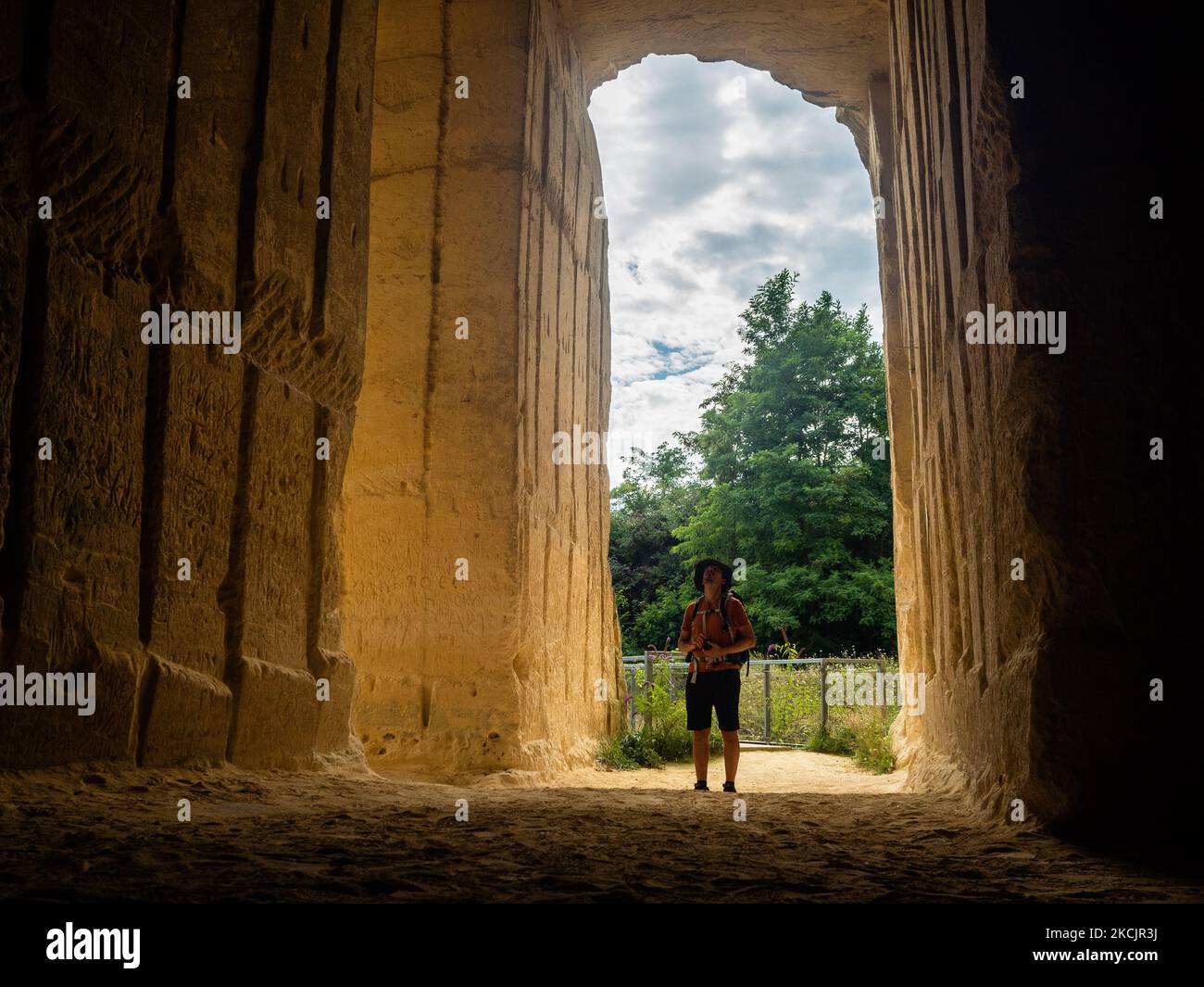 A man is looking inside the Maastricht Caves Zonneberg, during the new ...