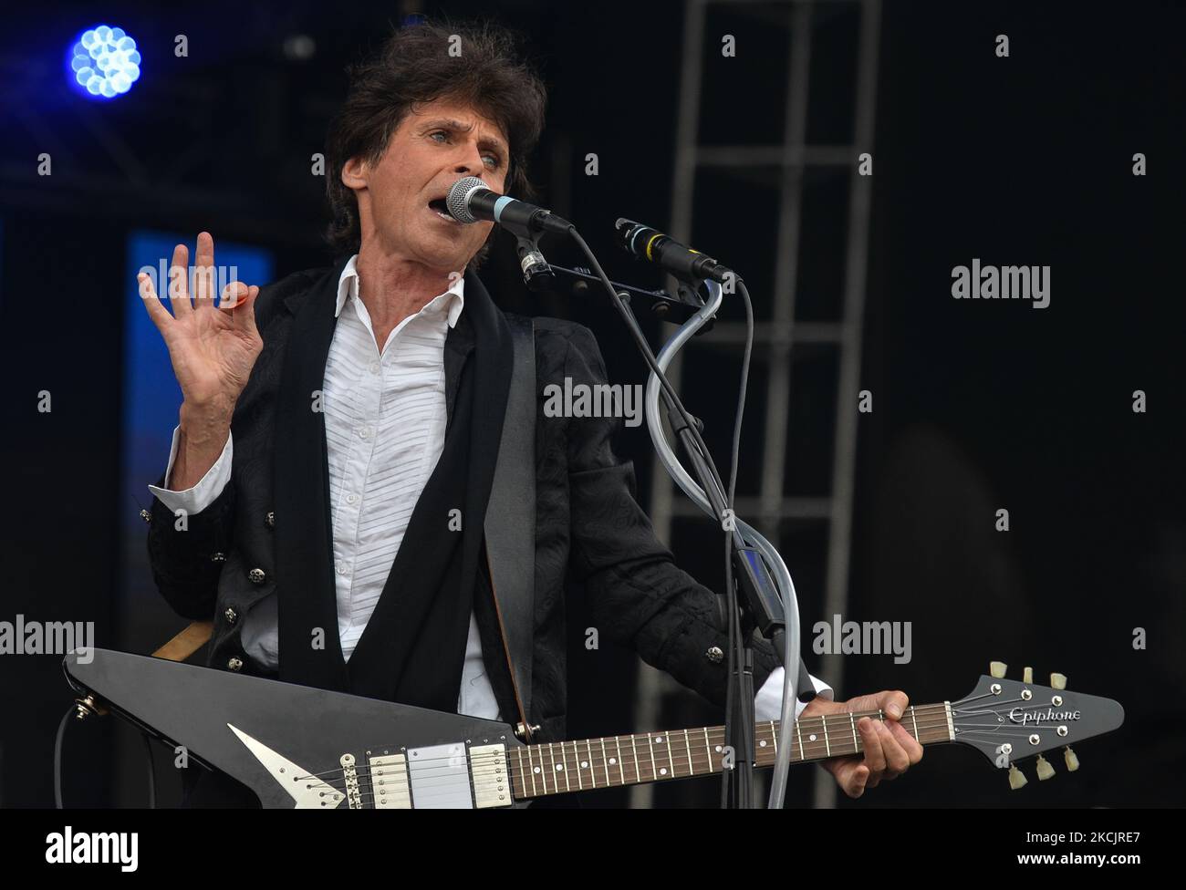 Prism lead singer Al Harlow performs on stage during Edmonton Rock Fest ...