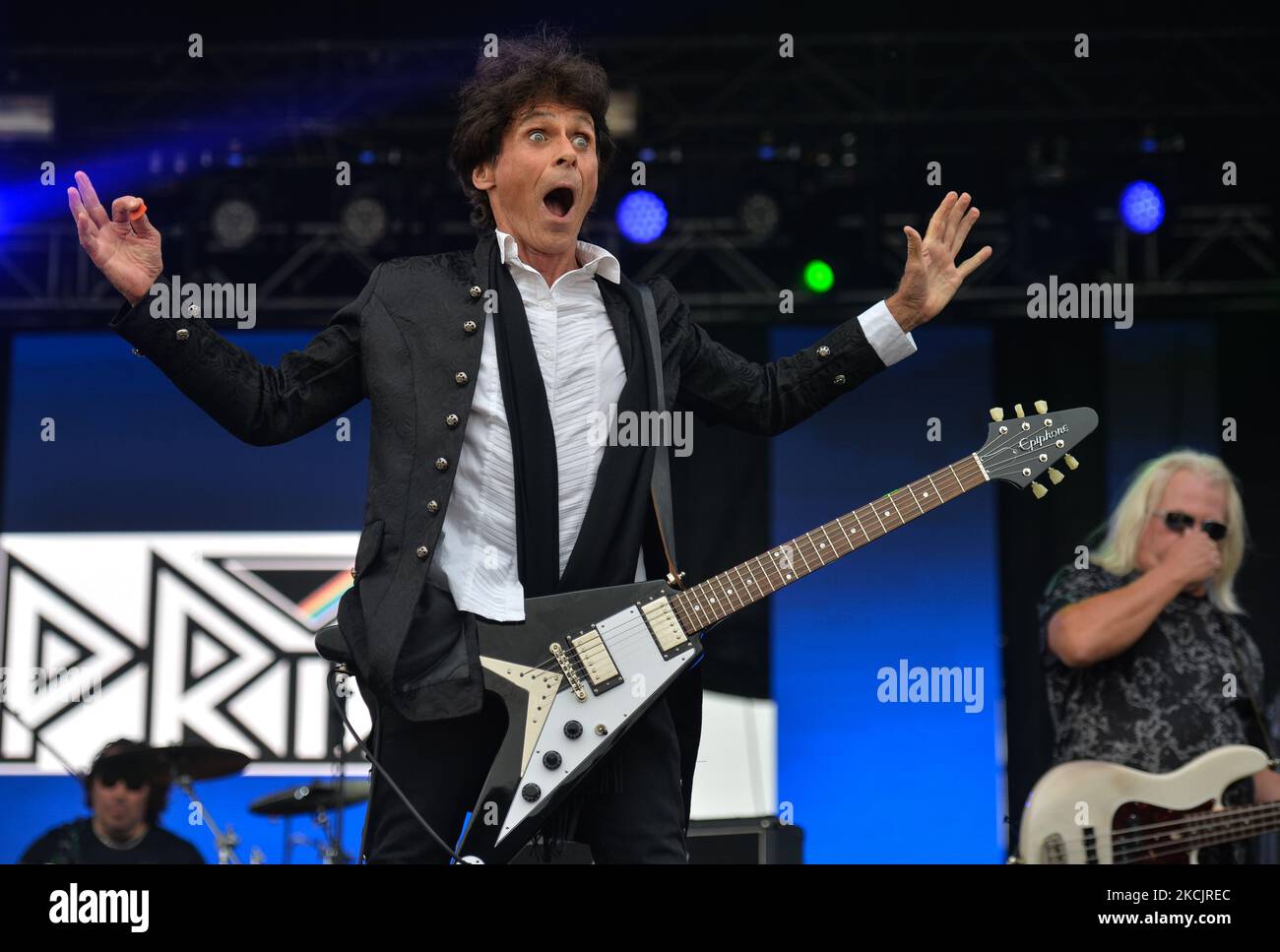 Prism lead singer Al Harlow performs on stage during Edmonton Rock Fest ...