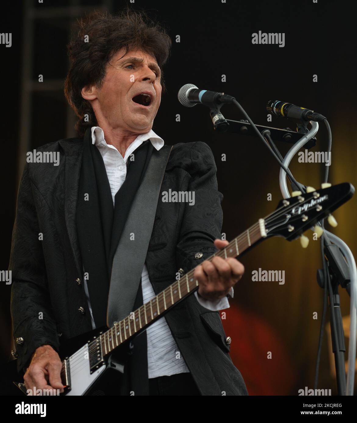 Prism lead singer Al Harlow performs on stage during Edmonton Rock Fest ...