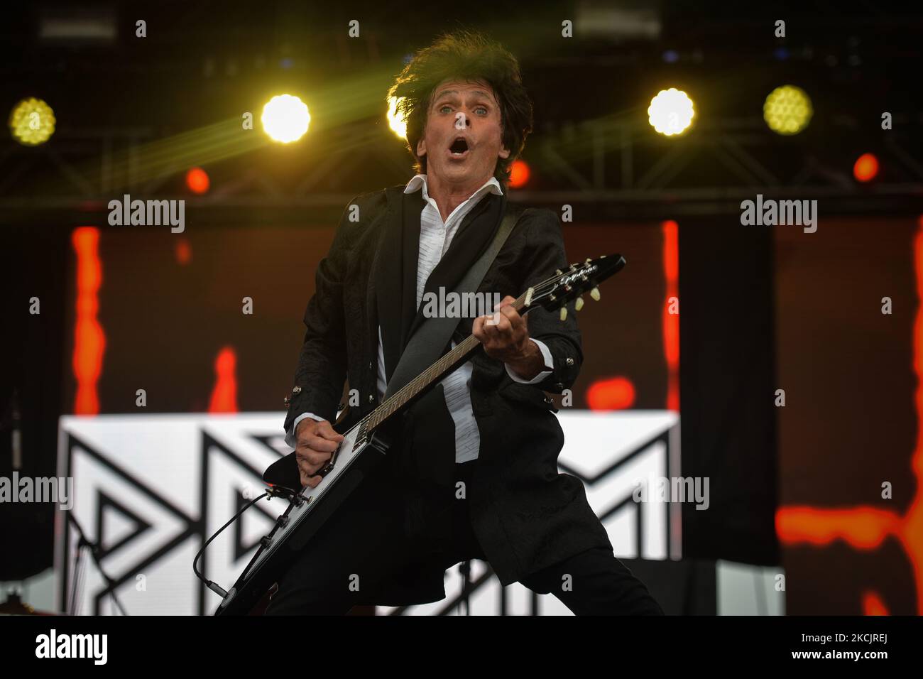 Prism lead singer Al Harlow performs on stage during Edmonton Rock Fest ...