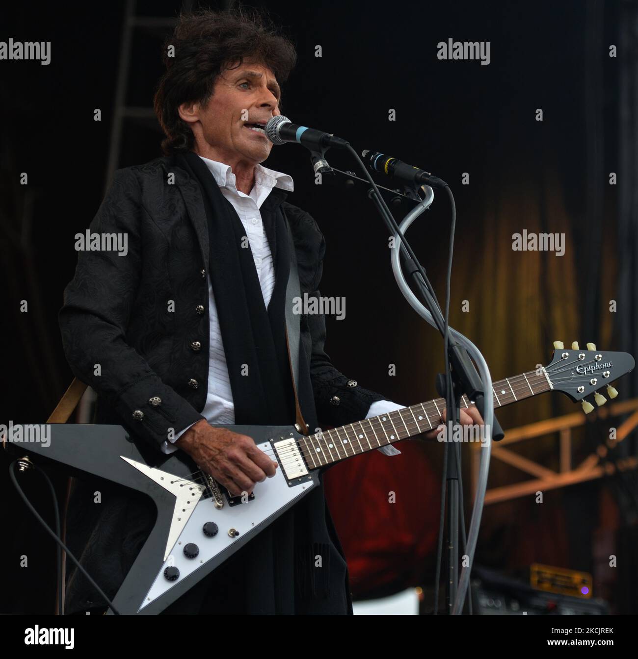 Prism lead singer Al Harlow performs on stage during Edmonton Rock Fest ...