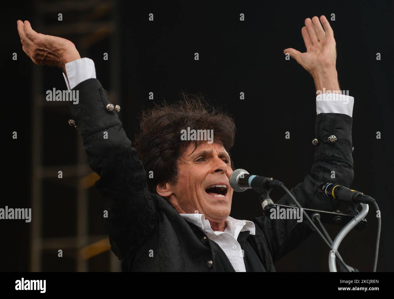 Prism lead singer Al Harlow performs on stage during Edmonton Rock Fest ...