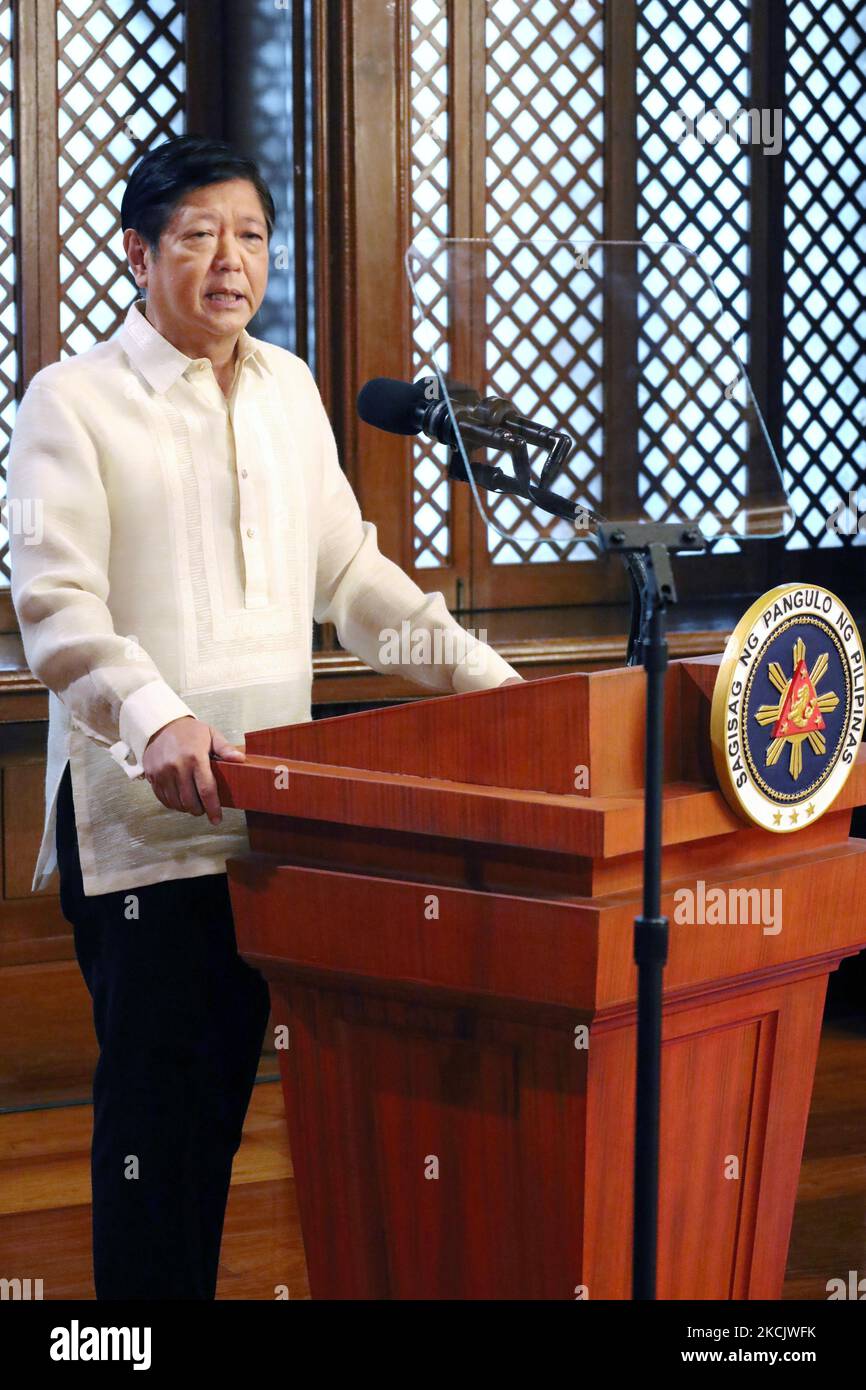 Philippines President Ferdinand Marcos Jr. delivers a speech during a ...