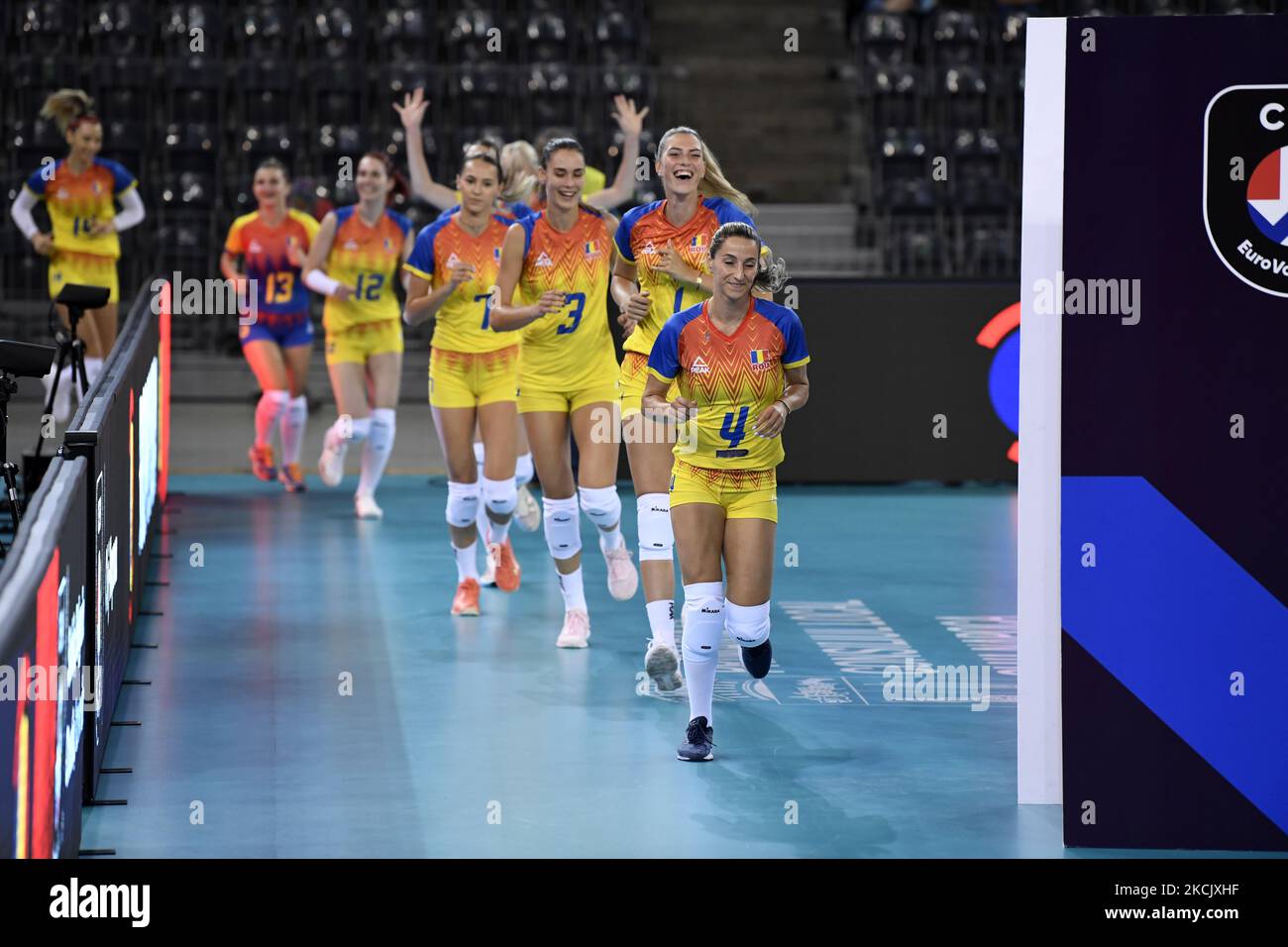 Players of Romania entering to the pitch at the beginning of Romania vs ...