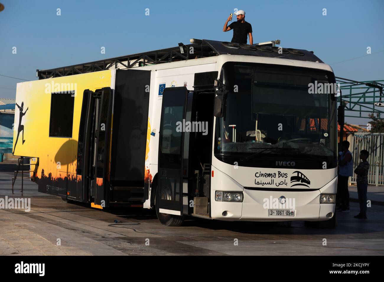 A general view Cinema bus in Gaza city on August 19, 2021. Cinema Bus ...