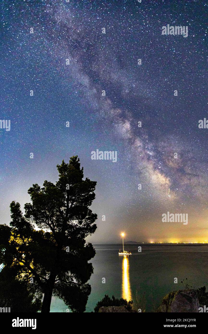 The Milky Way in the dark Greek night sky with the illuminating stars ...
