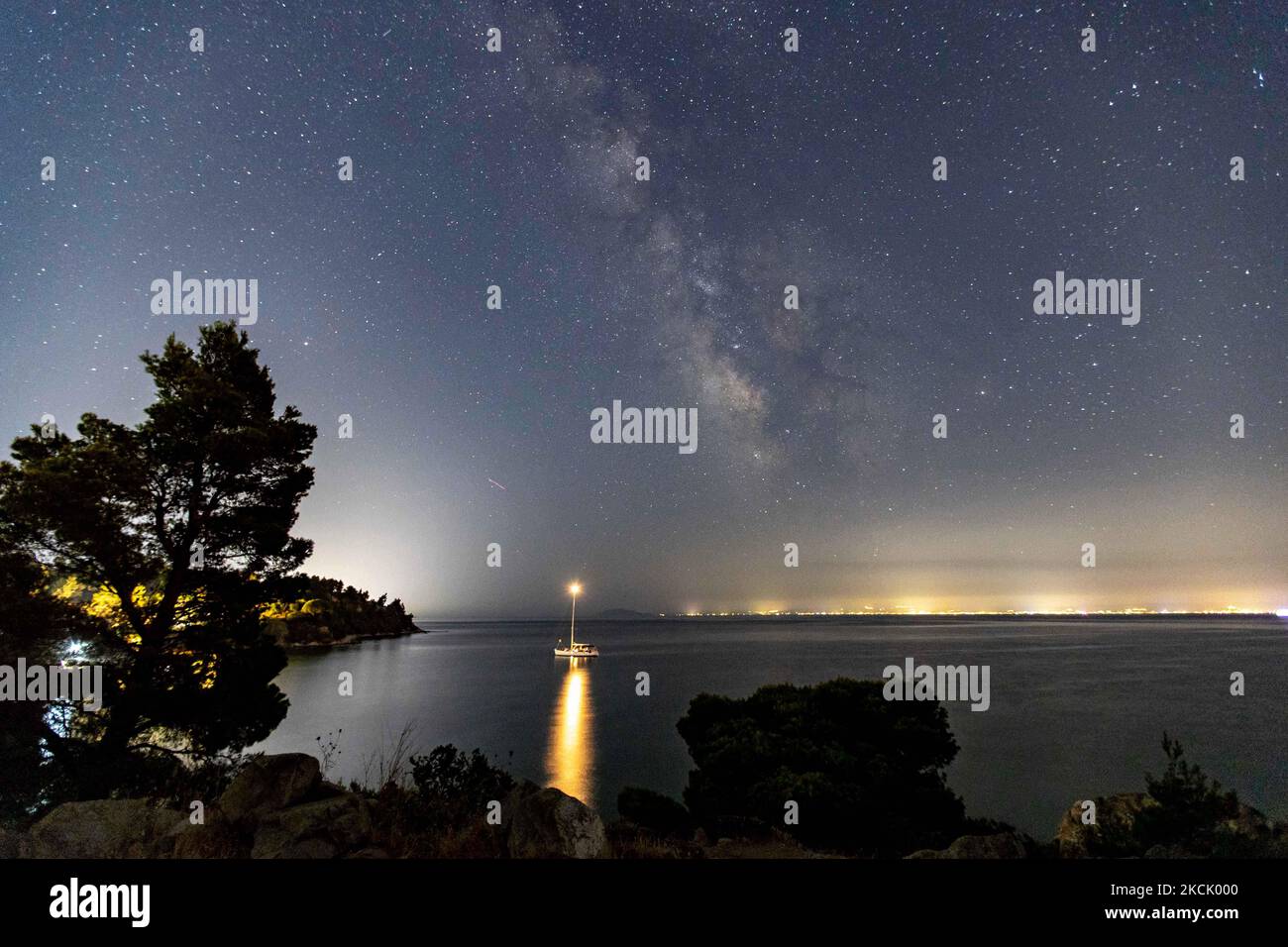 The Milky Way in the dark Greek night sky with the illuminating stars ...