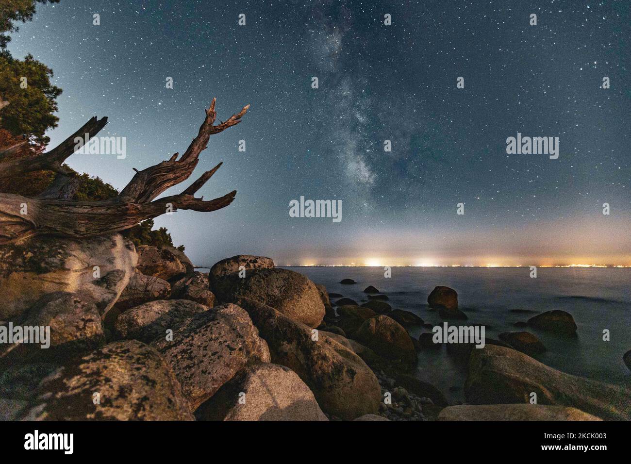 The Milky Way in the dark Greek night sky with the illuminating stars ...
