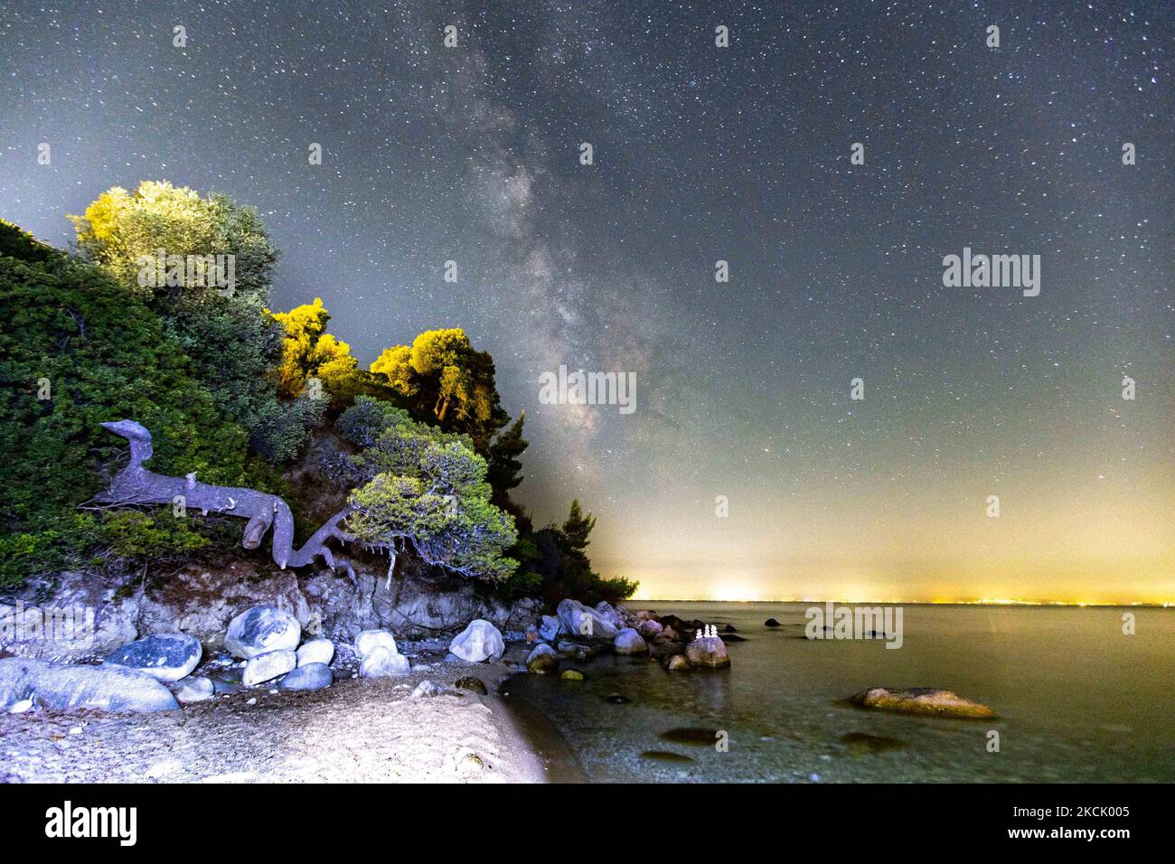 The Milky Way in the dark Greek night sky with the illuminating stars ...