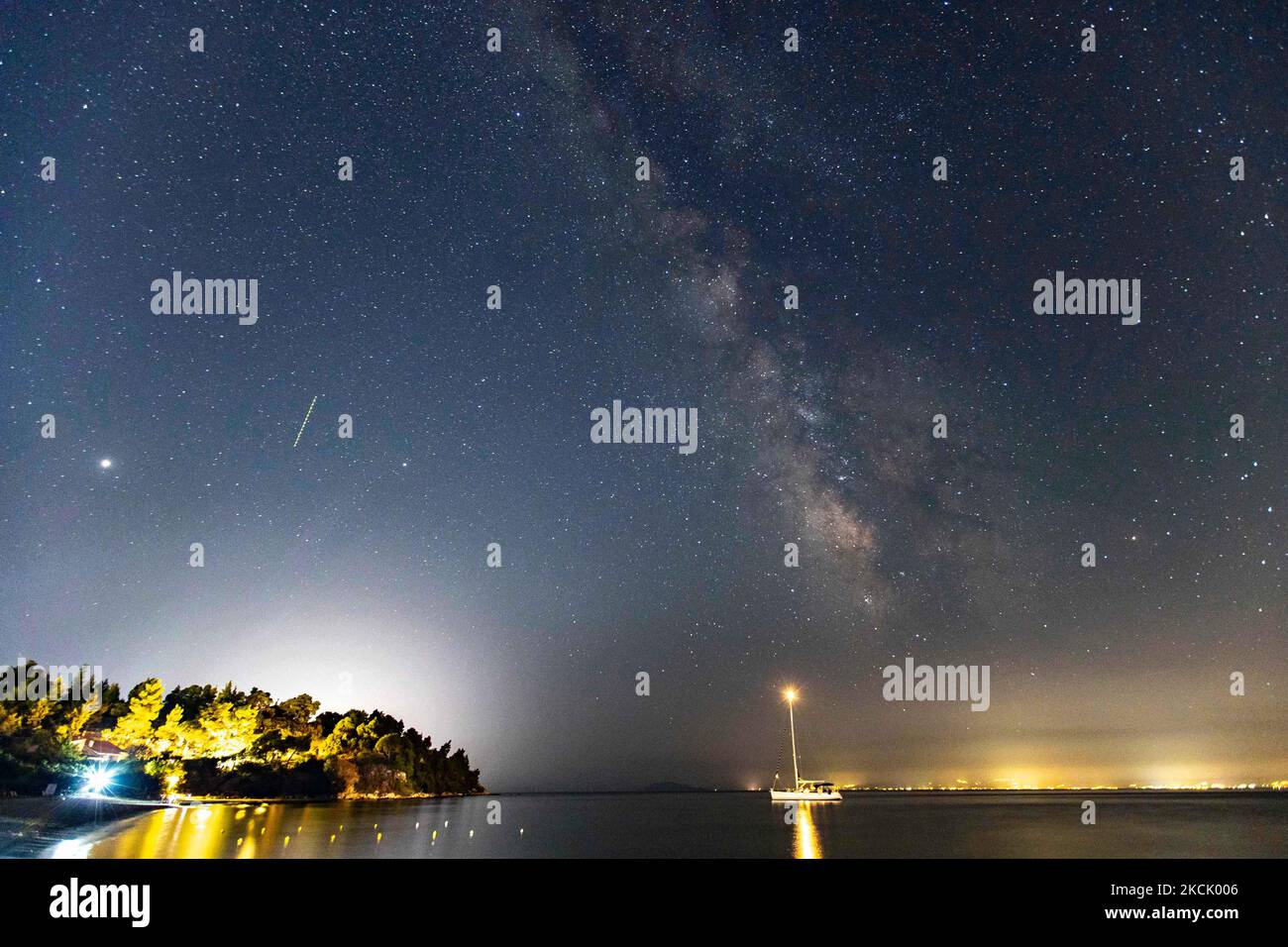 The Milky Way in the dark Greek night sky with the illuminating stars ...