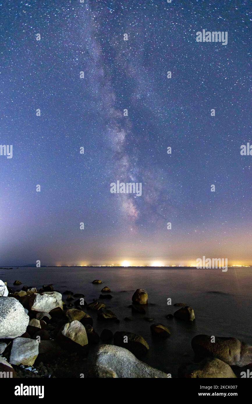 The Milky Way in the dark Greek night sky with the illuminating stars ...
