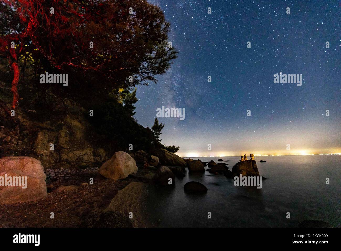 The Milky Way in the dark Greek night sky with the illuminating stars ...