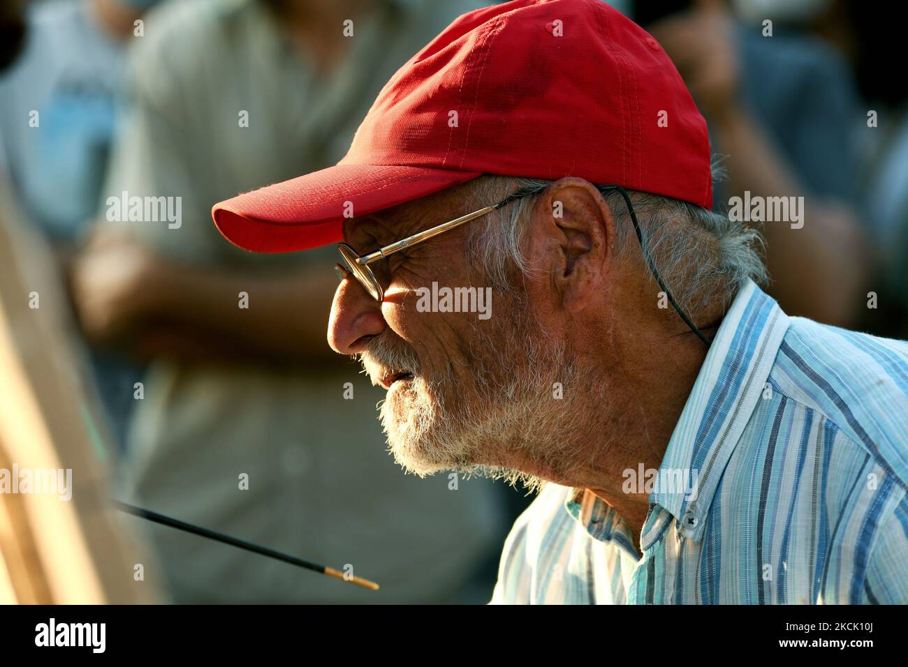 Spanish artist Antonio Lopez works during a session to paint the famous ...