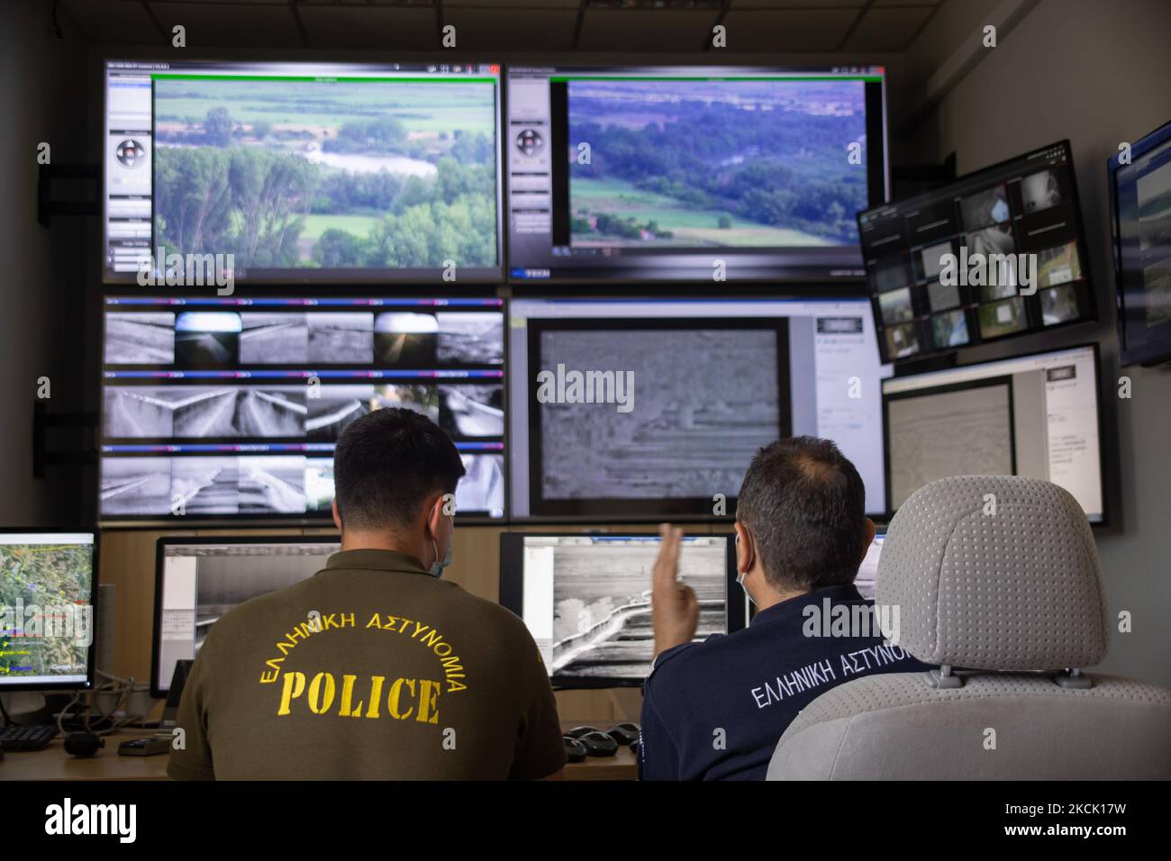 Police border migrants drone hi-res stock photography and images - Alamy