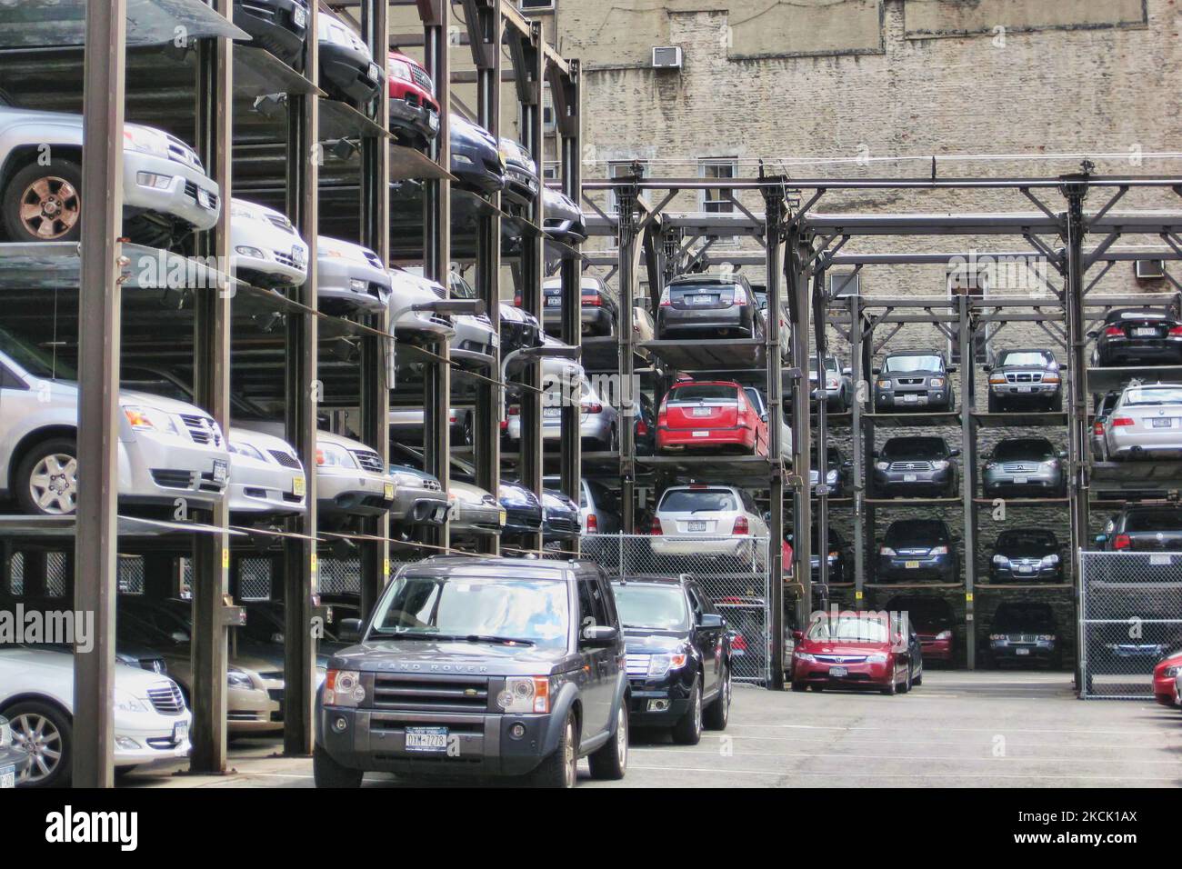 Car park stacking cars to save valuable space in the crowded city of ...