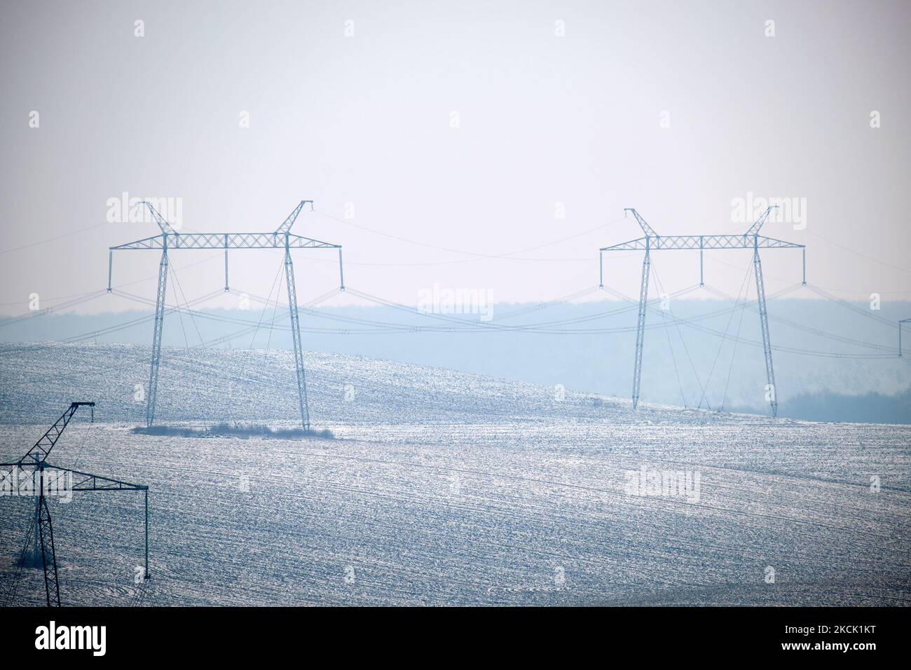 Steel pillar with high voltage electric power lines delivering ...