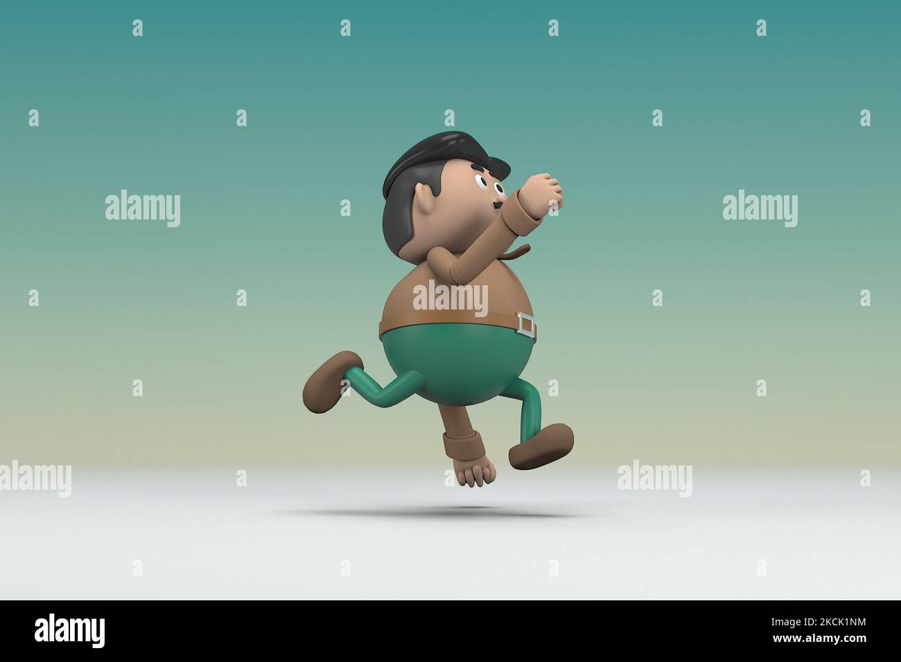 The man with mustache wearing a brown long shirt green pants. He is ...