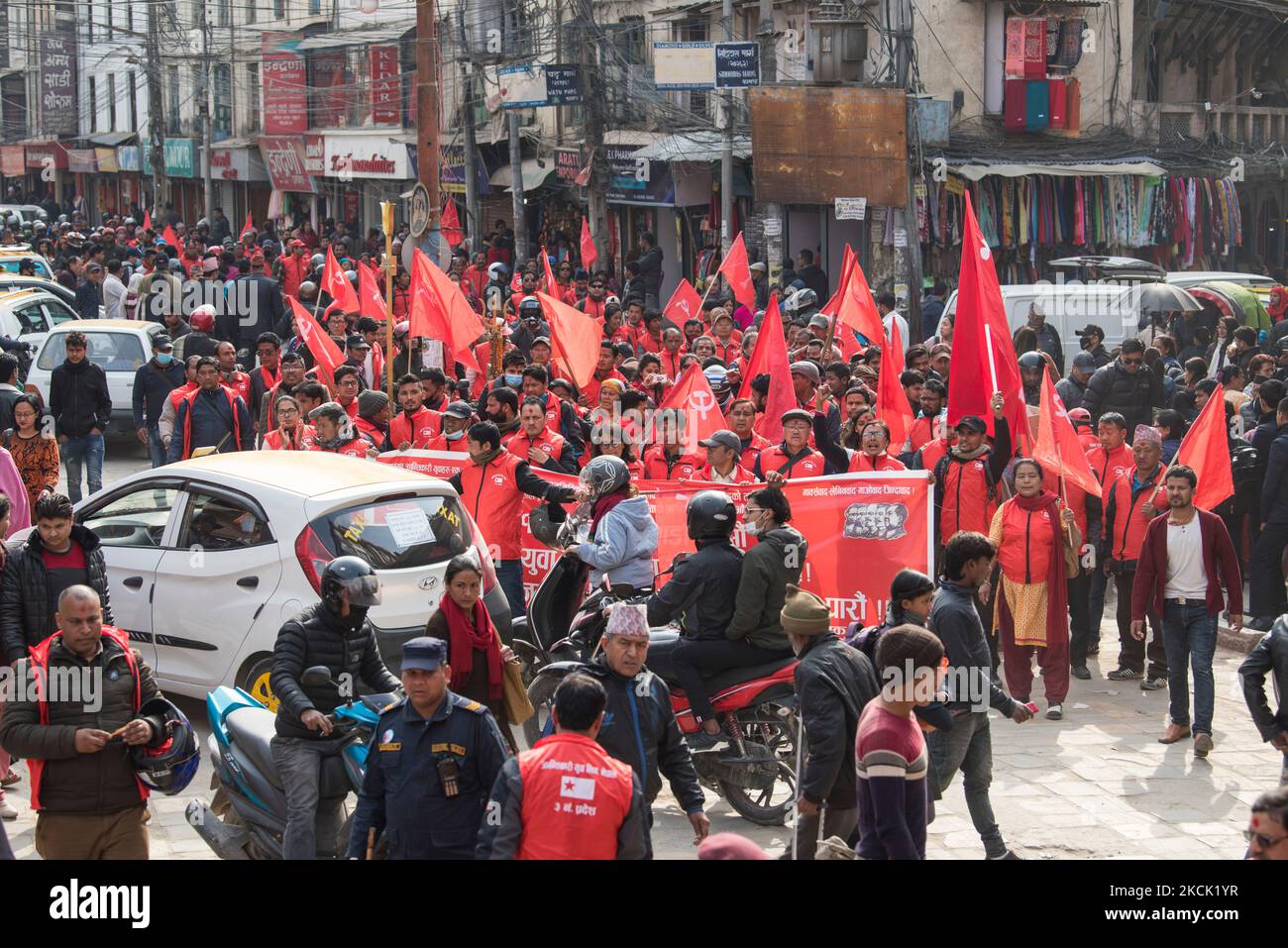 Kathmandu, Nepal- April 20,2022 : Communist protest rally on the ...