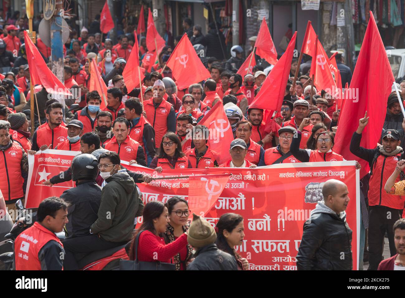 Kathmandu, Nepal- April 20,2022 : Communist protest rally on the ...
