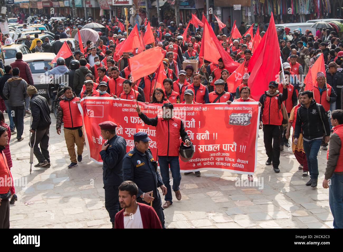 Kathmandu, Nepal- April 20,2022 : Communist protest rally on the ...