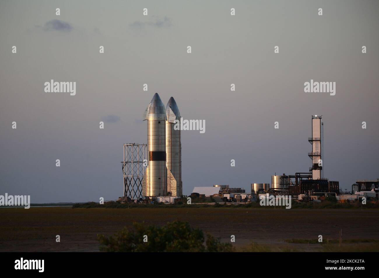 After fully stacking Starship and Super Heavy Booster, resulting in the ...