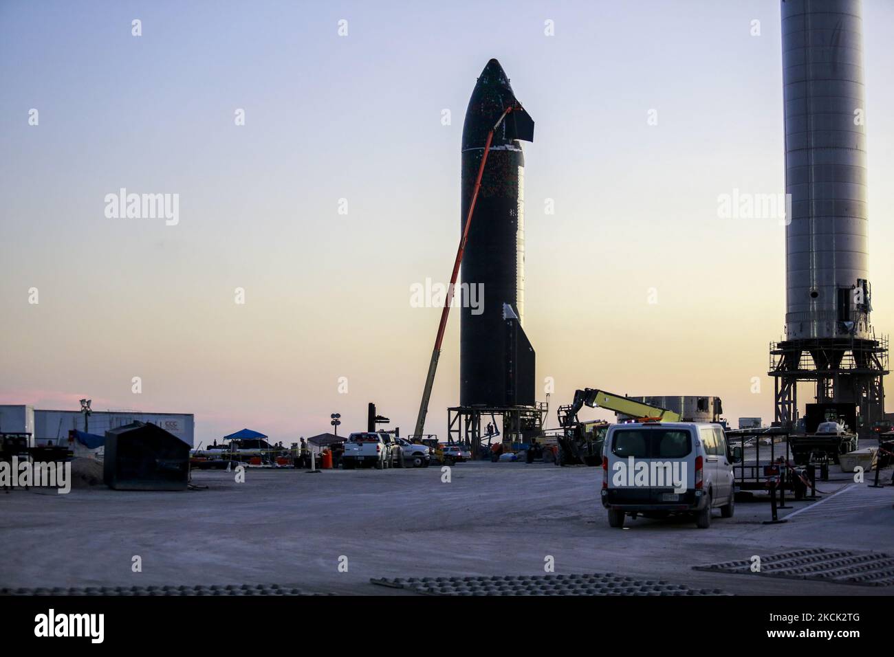 After fully stacking Starship and Super Heavy Booster, resulting in the ...