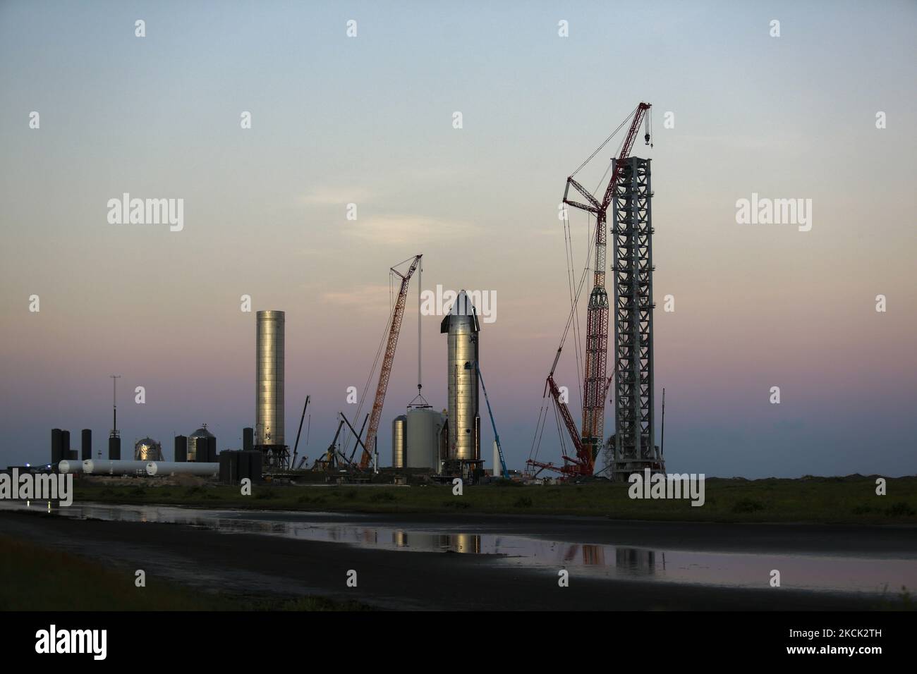 After fully stacking Starship and Super Heavy Booster, resulting in the ...