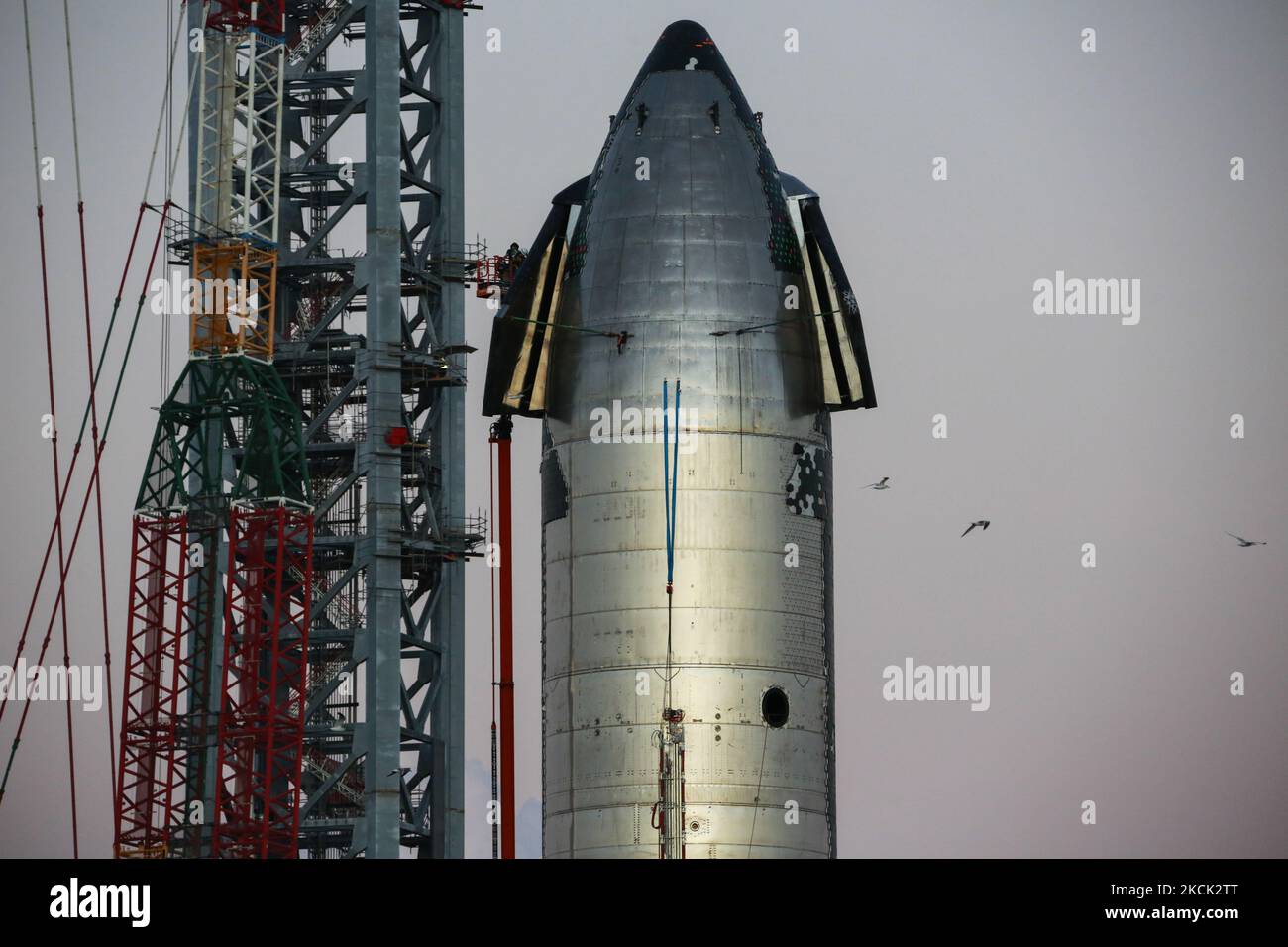 After fully stacking Starship and Super Heavy Booster, resulting in the ...