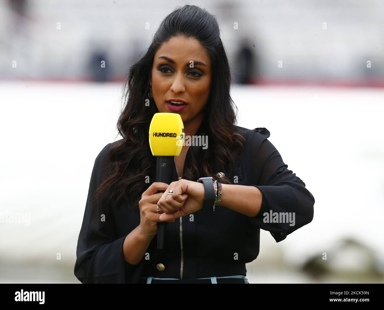 isa Guha working for BBC Sport during The Hundred Women Final between ...